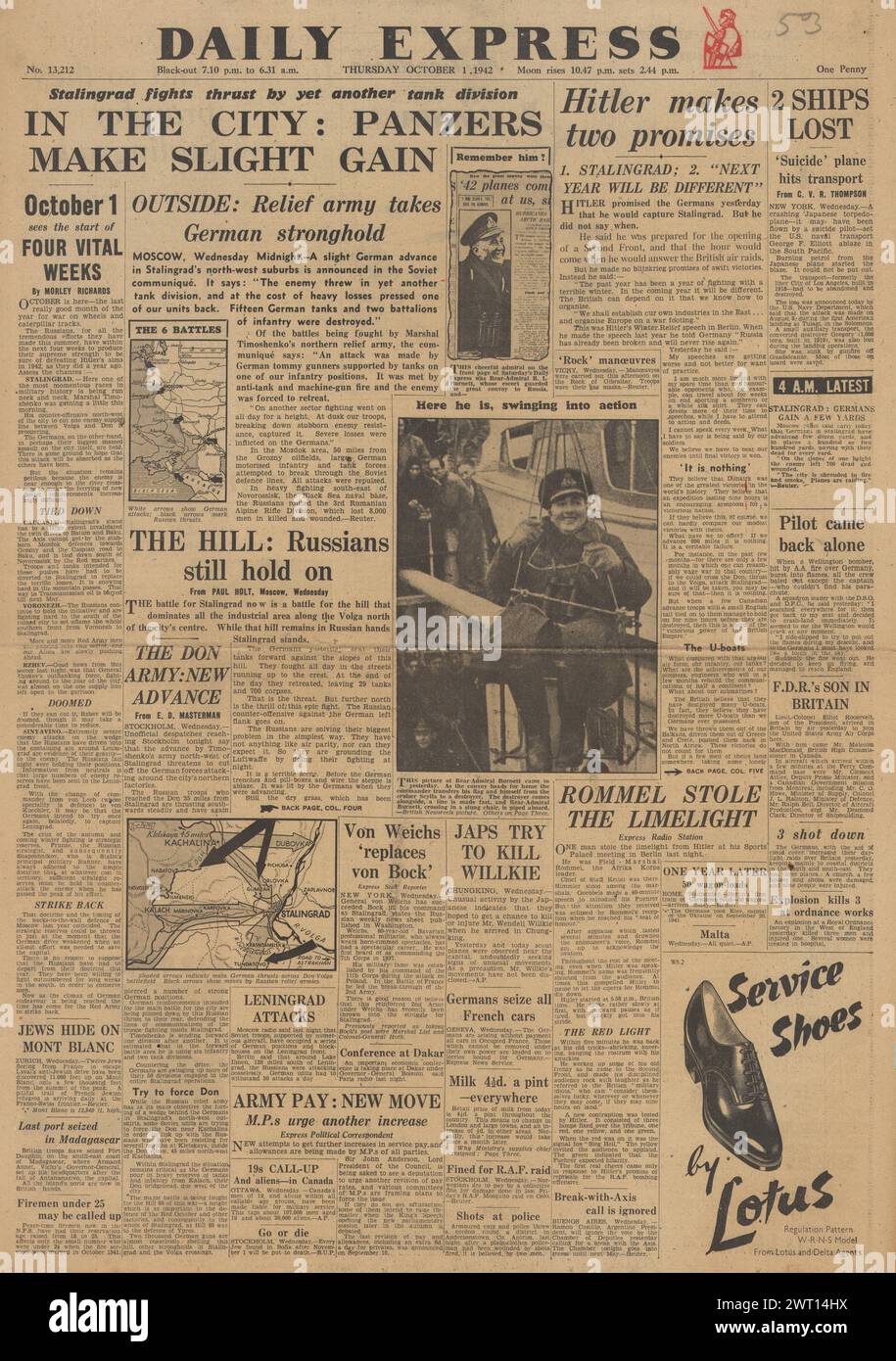 1942 Daily Express front page reporting Battle of Stalingrad Stock ...
