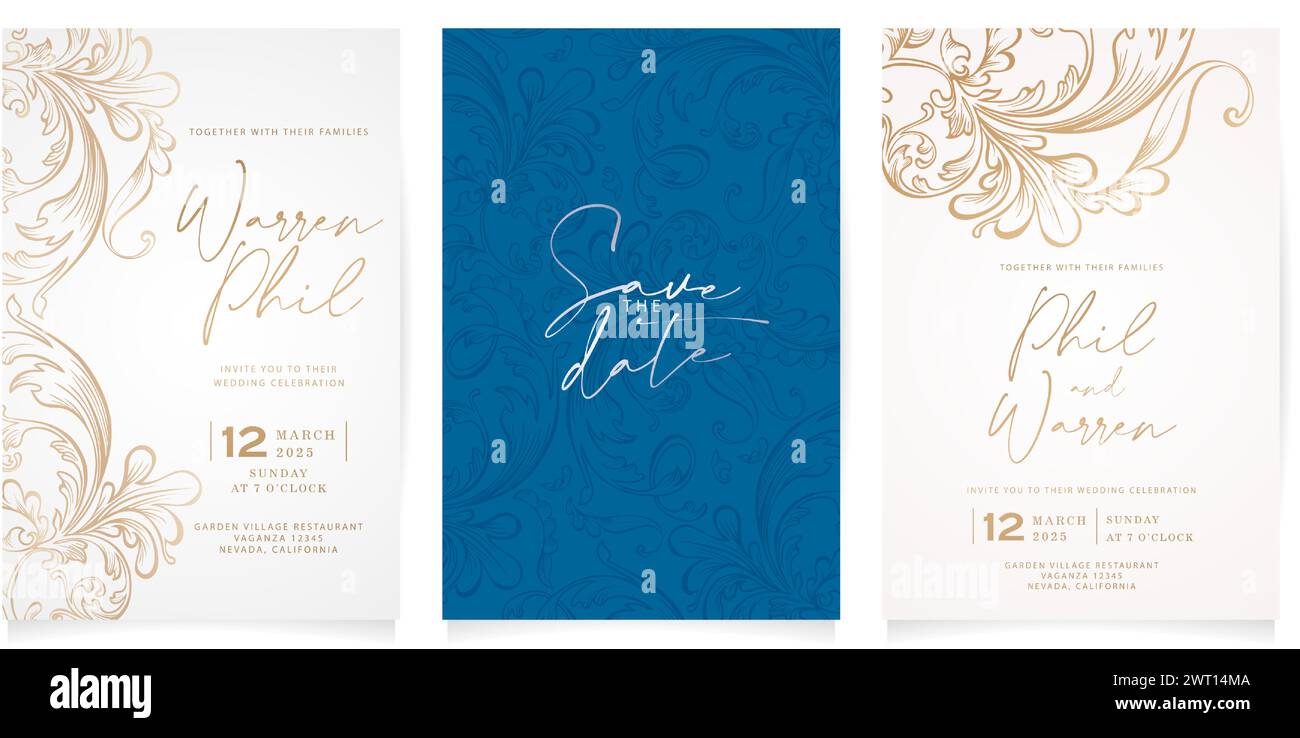 set of invitation cards design with floral ornaments. wedding ...