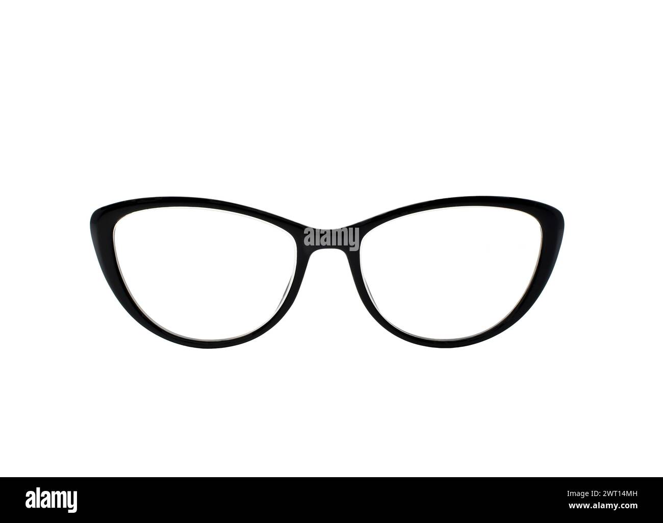 Pair Of Glasses With A Black Frame Isolated On A Plain White Background Front View Copy Space