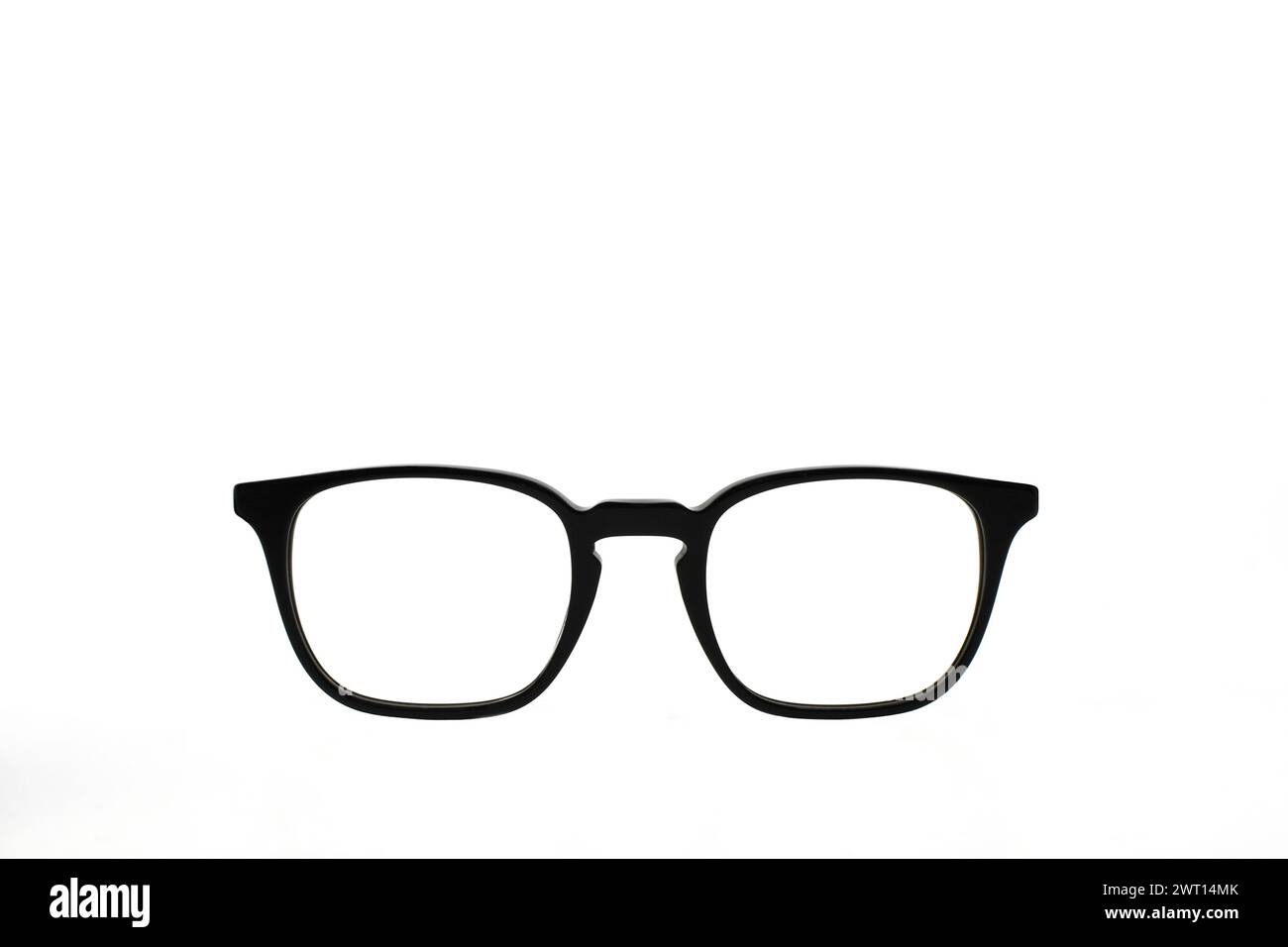 Front view of glasses with a black frame isolated on a plain white ...