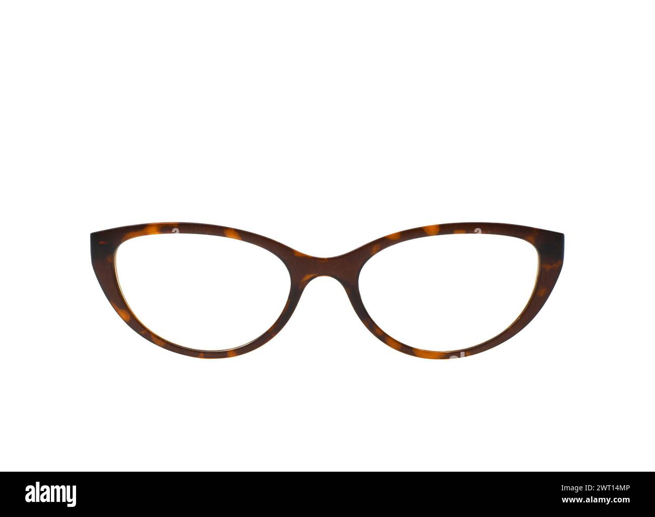 Front view of.a pair of cat eye shape glasses with a tortoiseshell ...