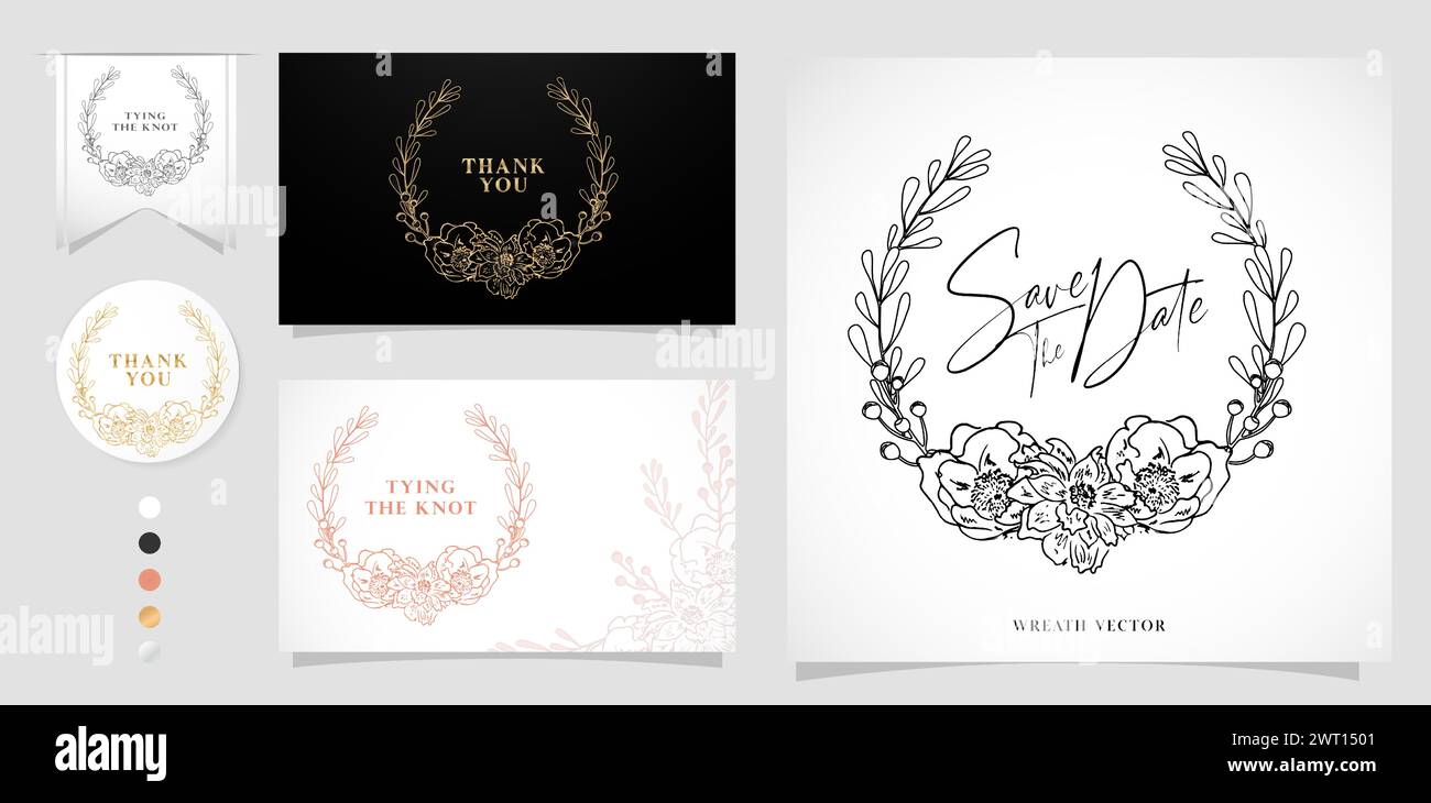 set of label and element a flower wreath vector background, label of ...