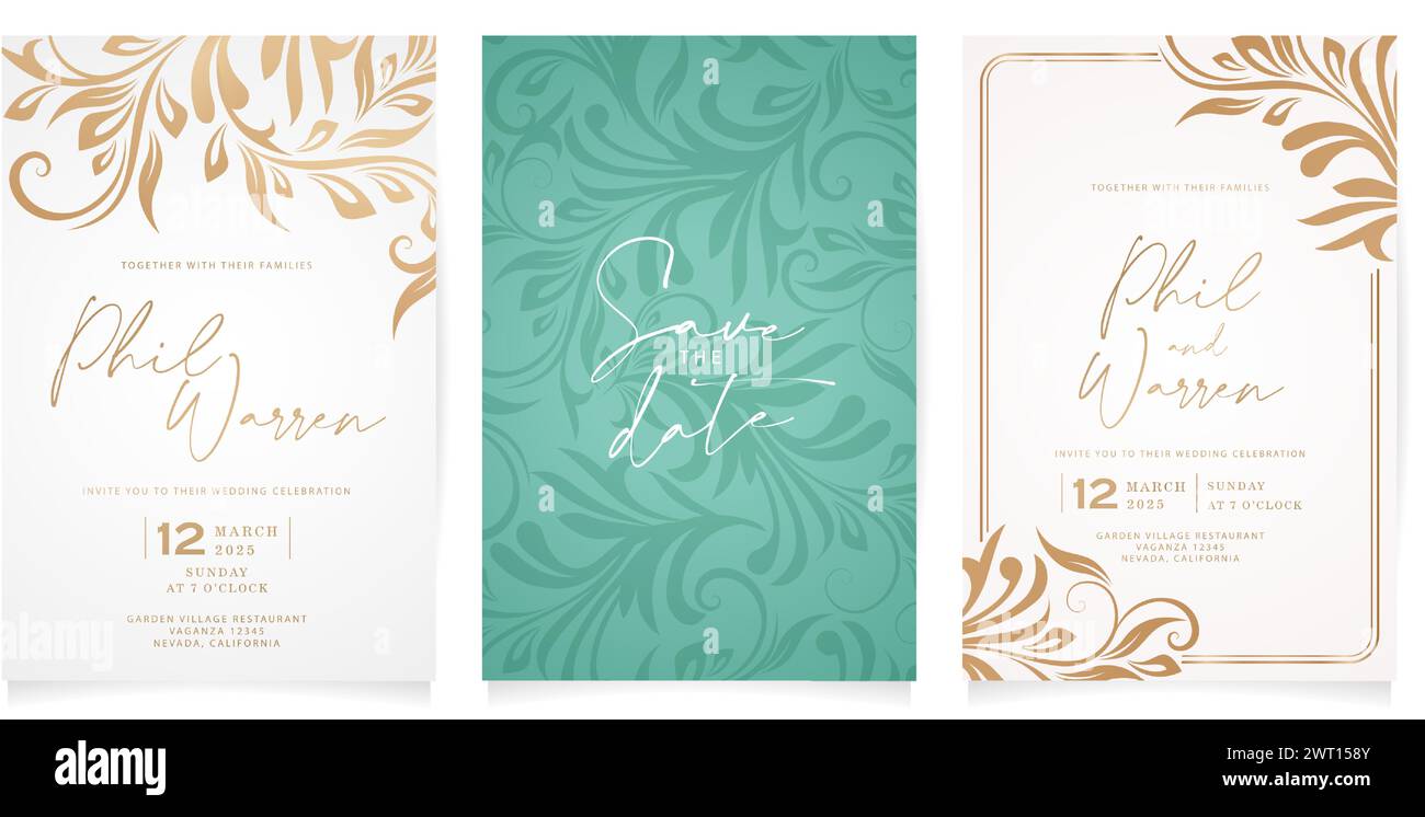 Vector illustration Wedding invitation cards with floral motif ...