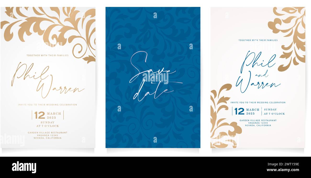 three set wedding invitation card with ornate elegant retro abstract ...