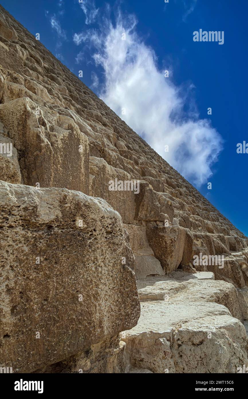 Stone details of the Pyramid of Cheops, the biggest from the site of ...