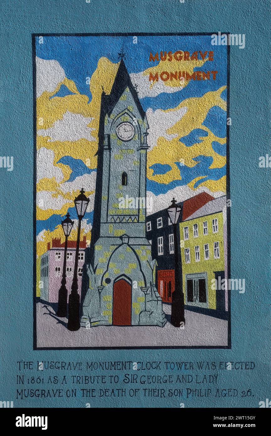 An Urban Mural depicting the Musgrave Monument Clock Tower in Penrith ...