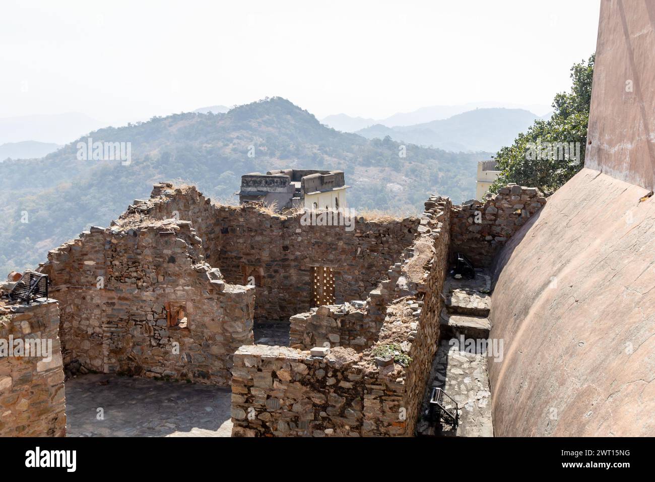ancient fort ruins brick wall with mountain background at morning from ...