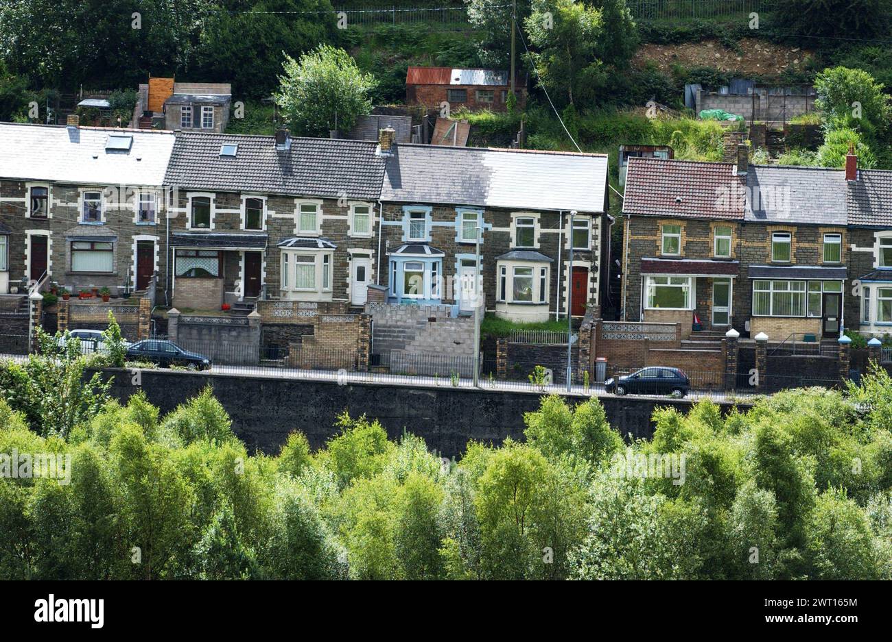 Traditional South Wales Valleys terraced housing at Six Bells near ...