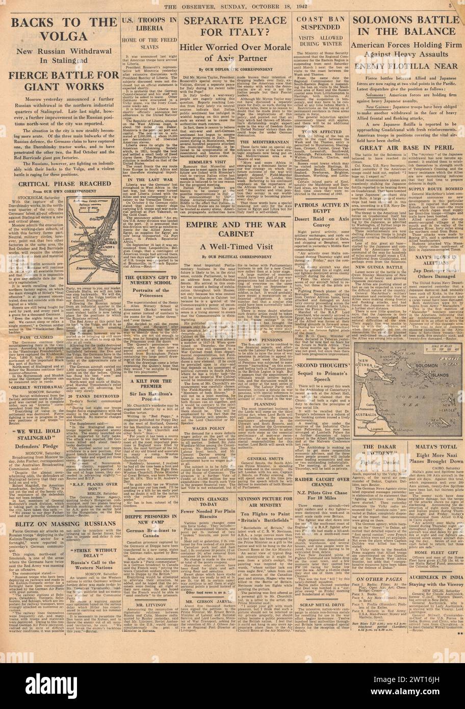 1942 The Observer front page reporting Battle of Stalingrad and ...