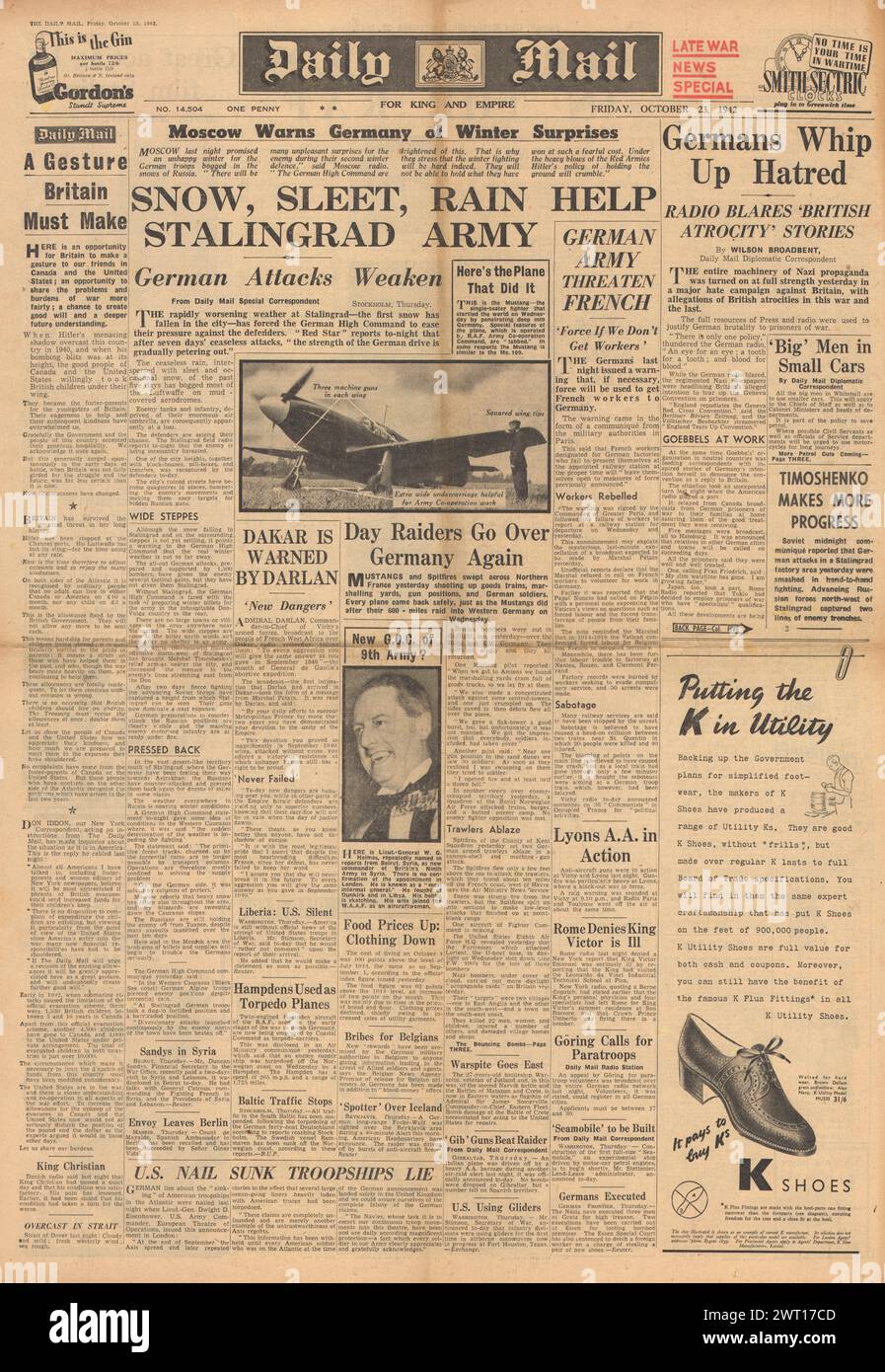 1942 Daily Mail front page reporting Battle of Stalingrad Stock Photo ...