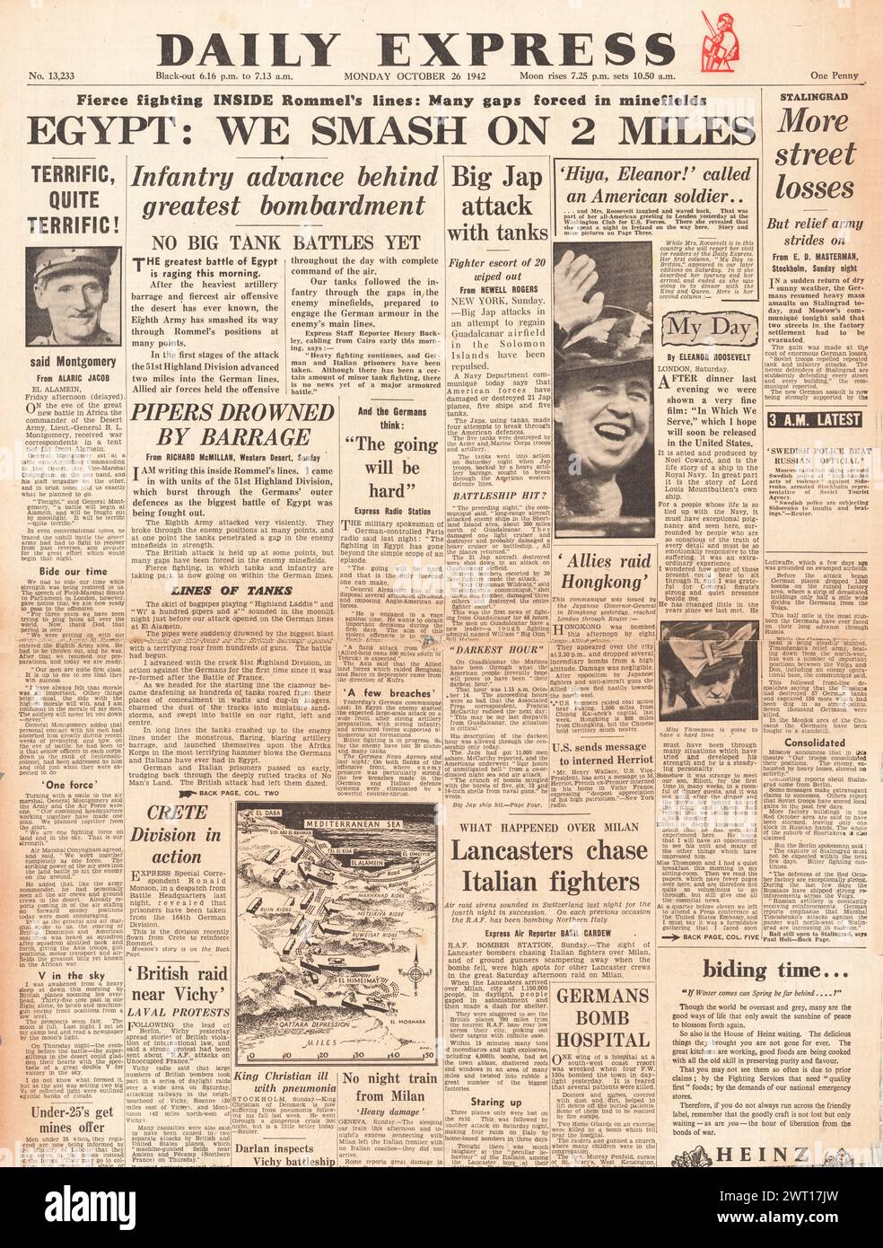 1942 Daily Express front page reporting Battle for North Africa ...