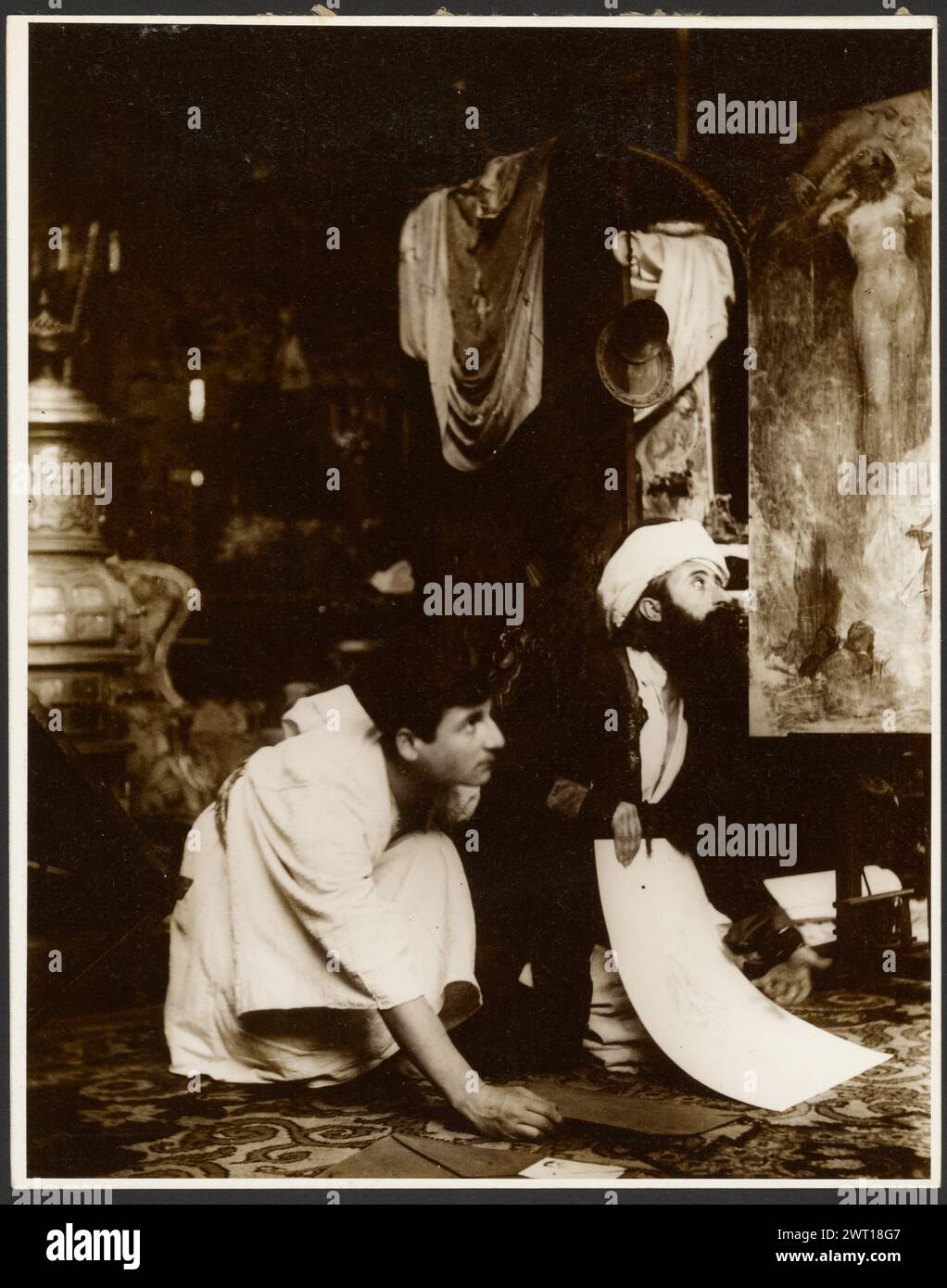 Two Male Models Crouched Down on Mucha's Studio Floor. Alphonse Maria ...