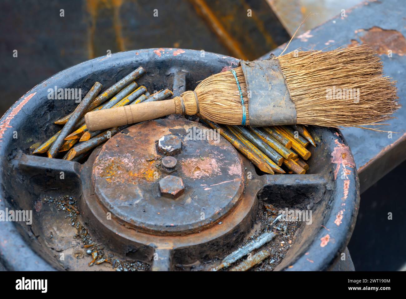 Old river vessels rust on dock repair shop Stock Photo - Alamy