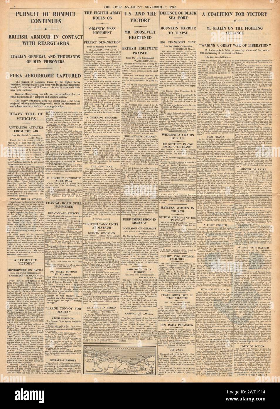 1942 The Times reporting Battle of North Africa, Battle of Stalingrad ...