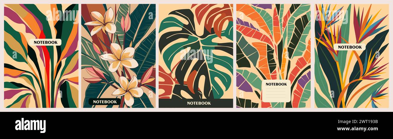 Set of notebook cover abstract botanical designs Stock Vector Image ...