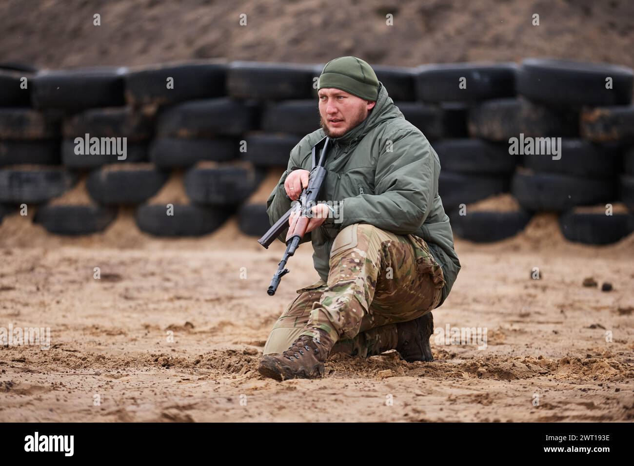 Ukrainian drill sergeant training the recruits to handle the AK rifle ...