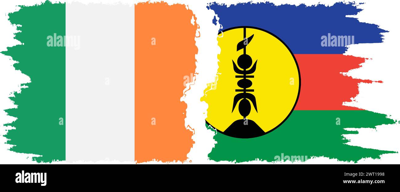 New Caledonia and Ireland grunge flags connection, vector Stock Vector ...