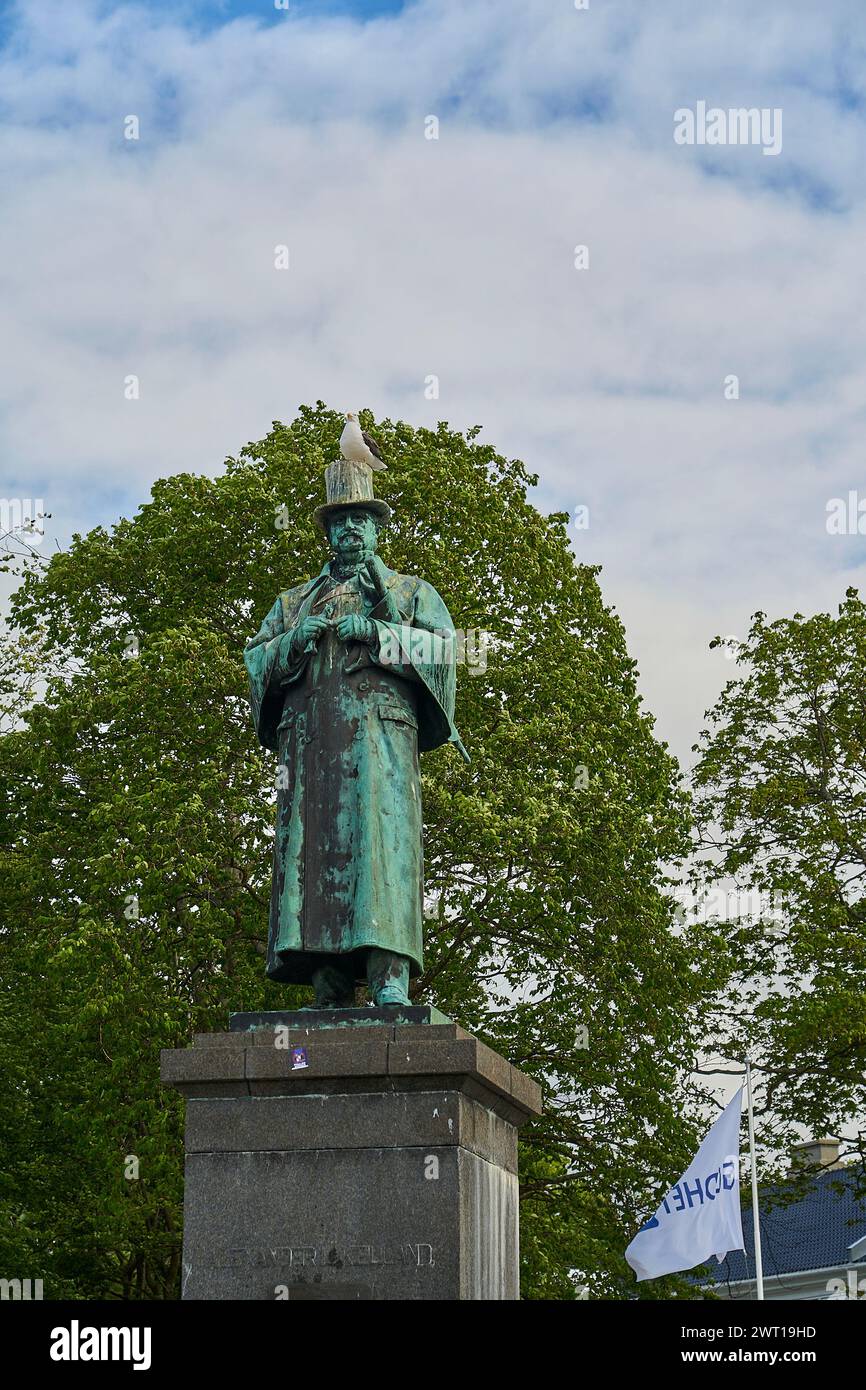 Stavanger, Norway - 05 29 2022: Bronze statue of Alexander Kjelland, at ...