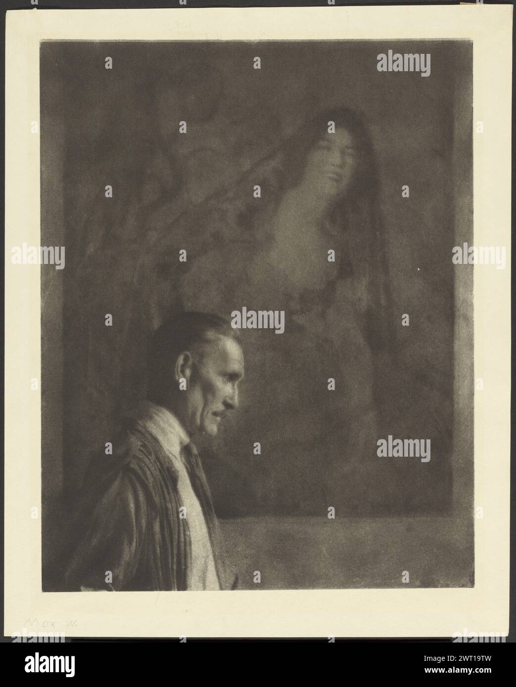 Man with Small, Neat Mustache in Profile Posed in Front of a Painting ...