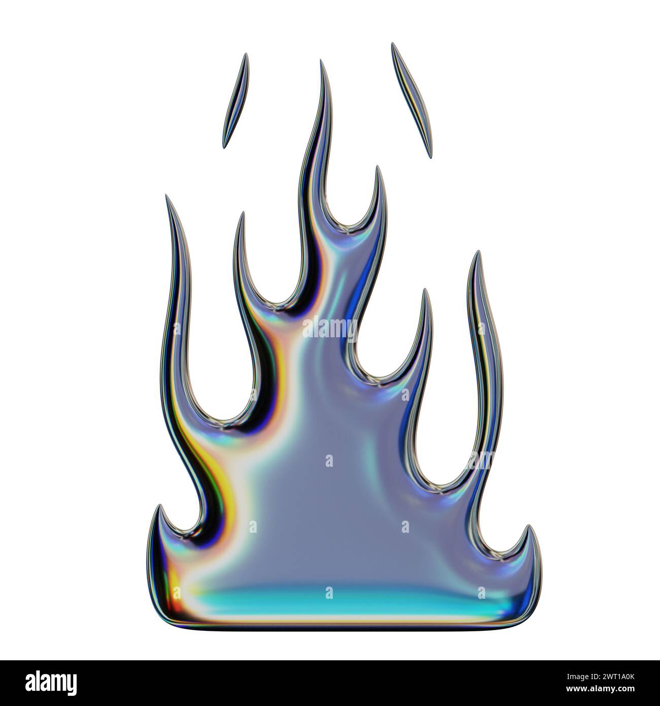 3D flame. Trendy Y2K element. Iridescent colorful burning fire shape ...