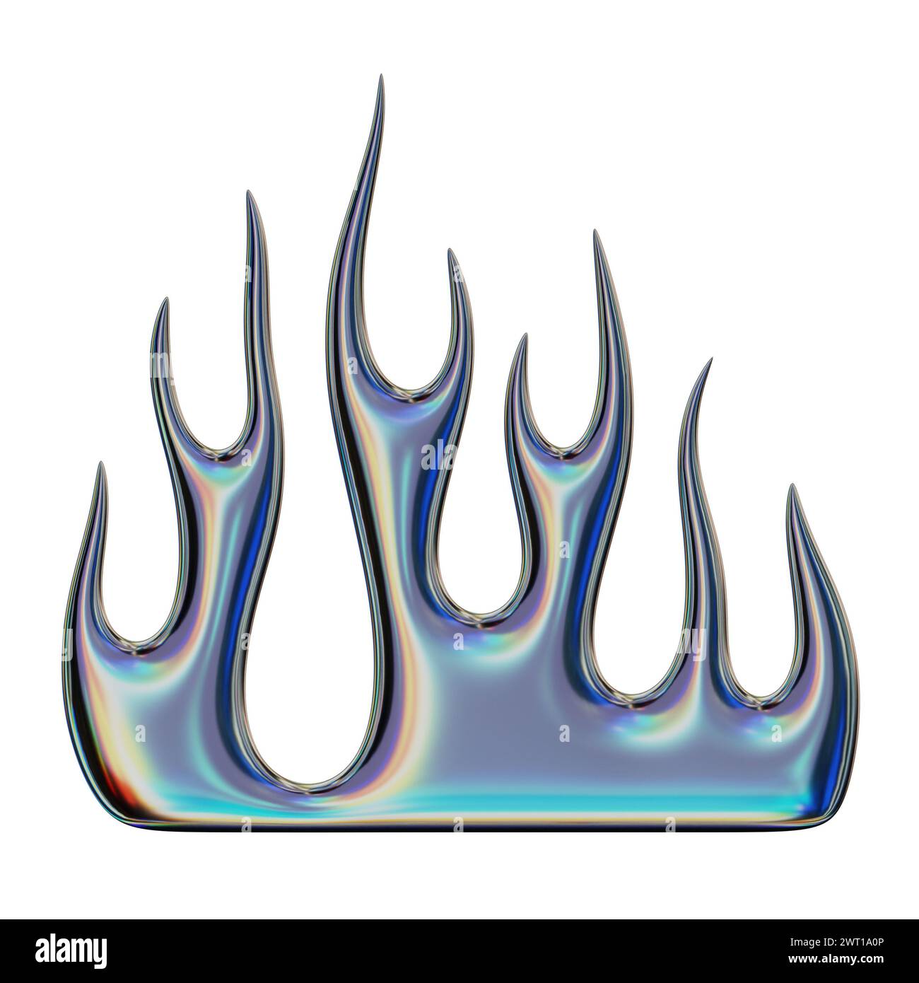 3D flame. Trendy Y2K element. Iridescent colorful burning fire shape ...