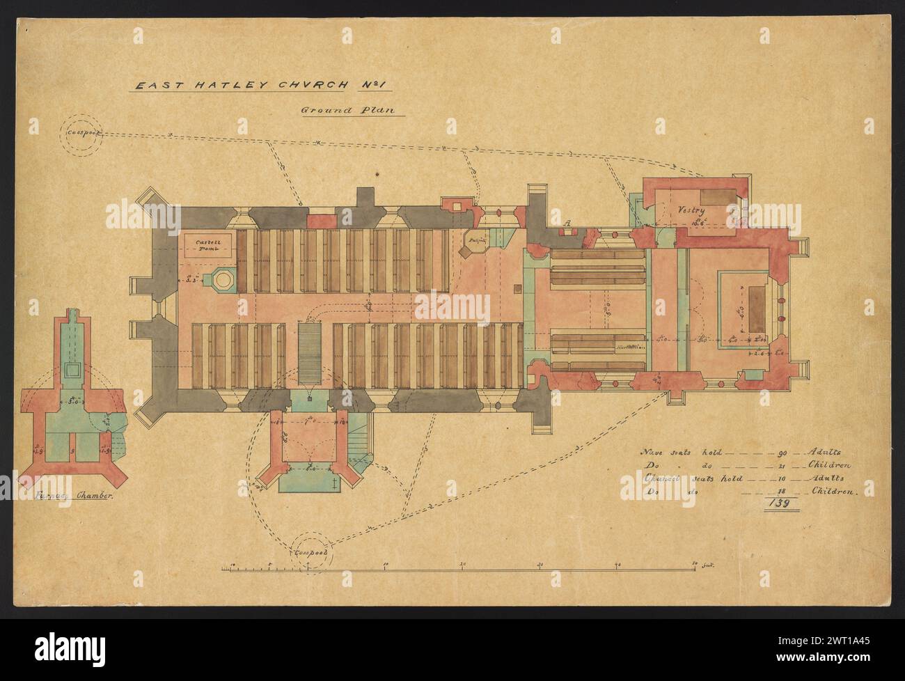 East Hatley Church, 1874. Butterfield, William 1874 Ground plan, 2 ...