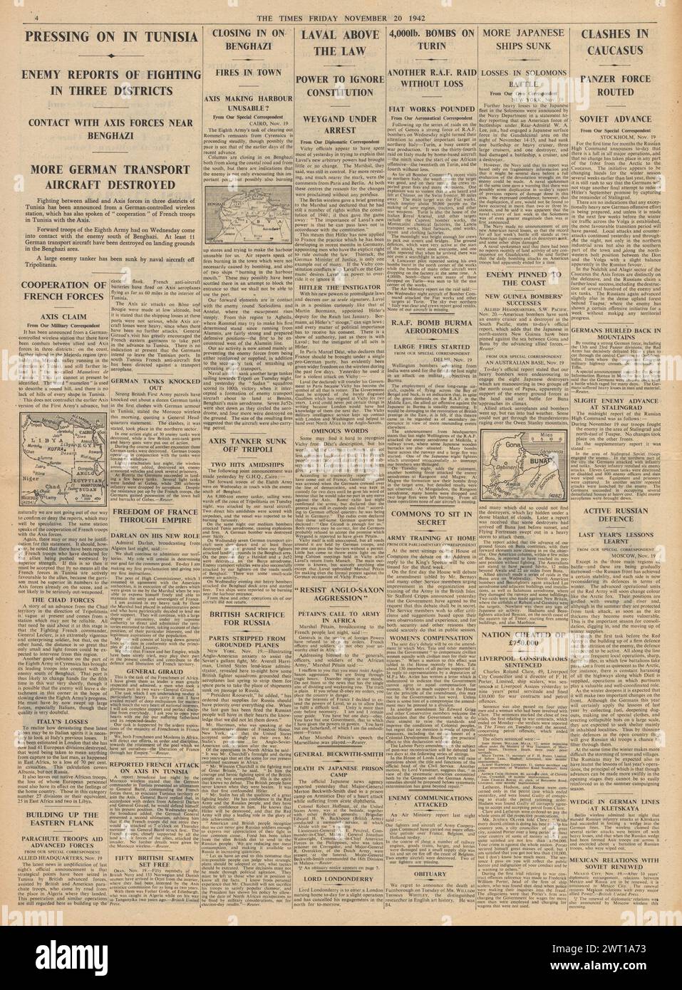 1942 The Times reporting Battle for North Africa, RAF bomb Turin and ...