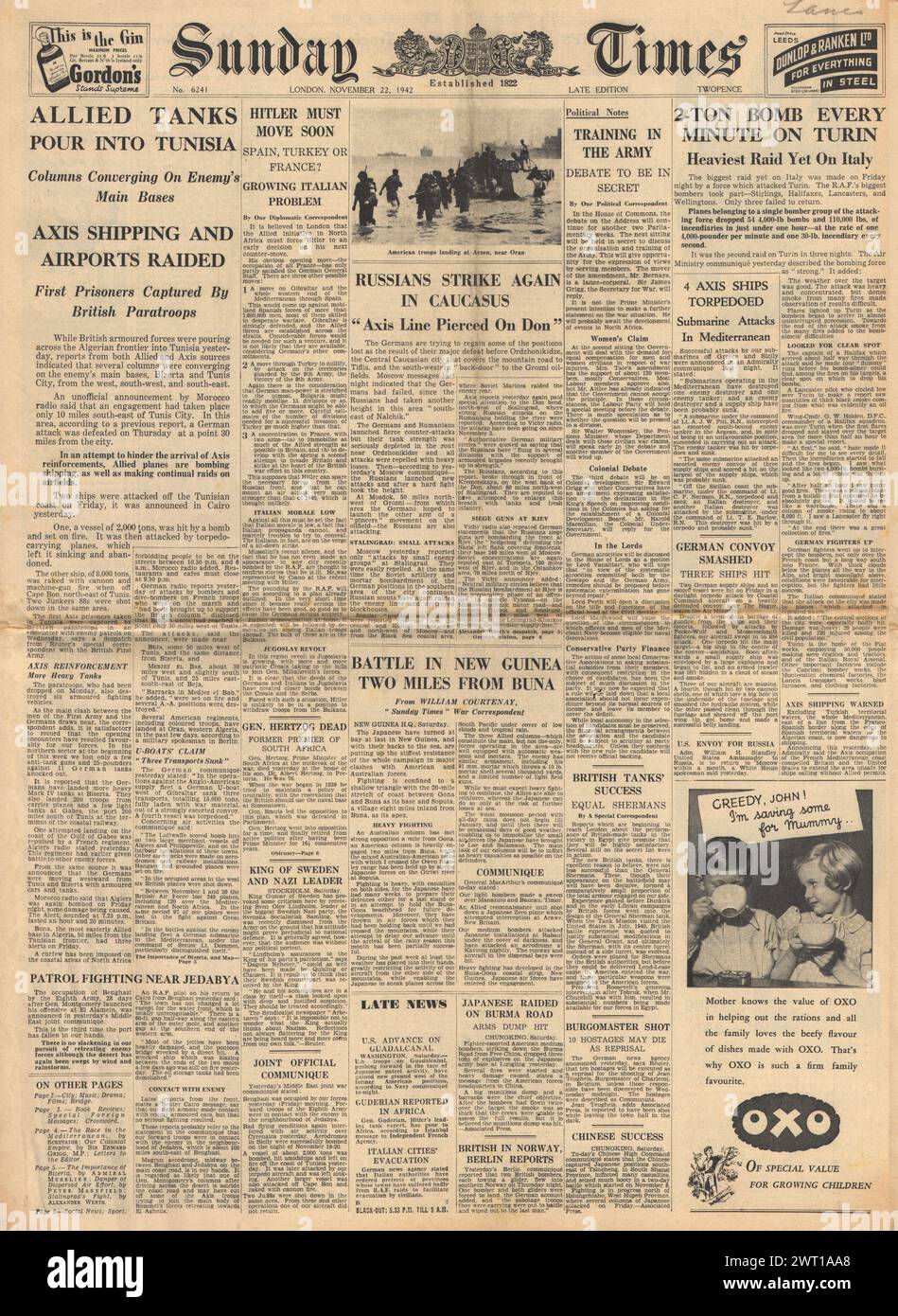 1942 Sunday Times front page reporting Battle for North Africa, Battle ...