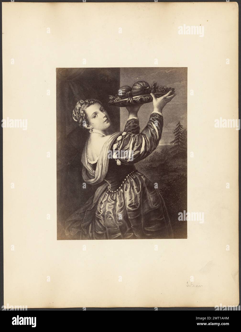 Work done after Titian's "Girl with a Platter of Fruit". Unknown ...