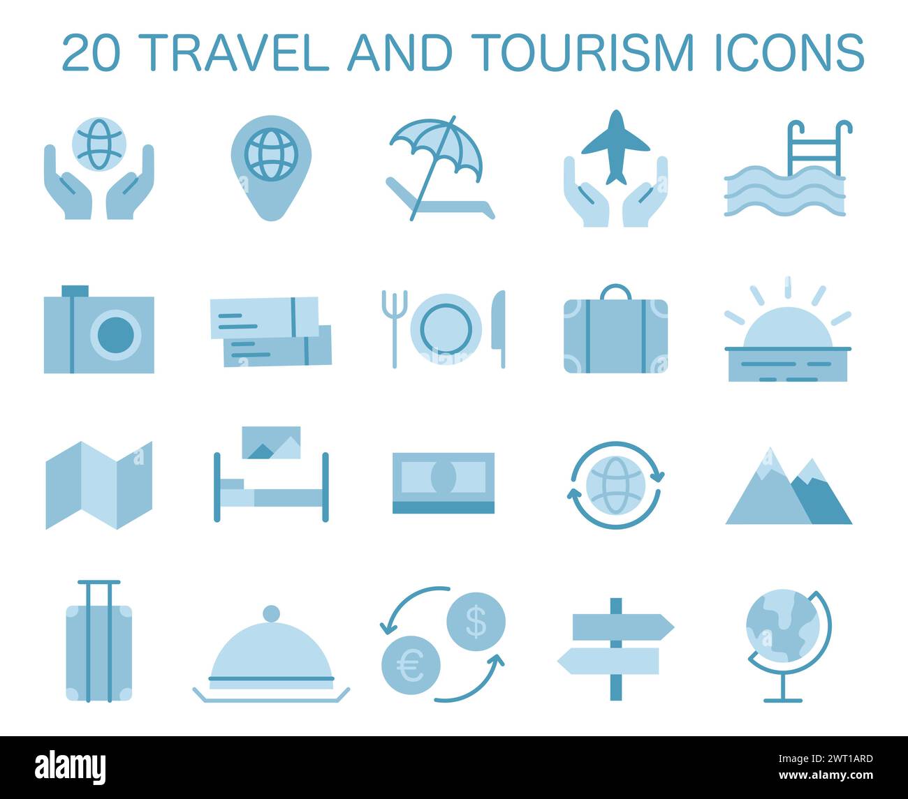 Tourism icons set. Simple symbols for traveling the world seeing ...