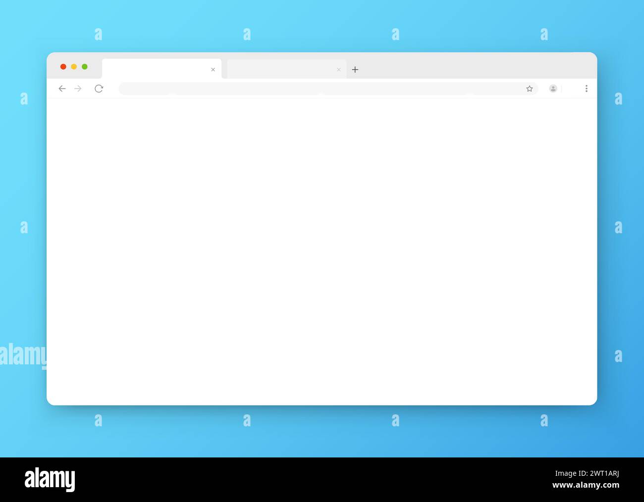 Web browser window design in white on a blue background. An empty ...