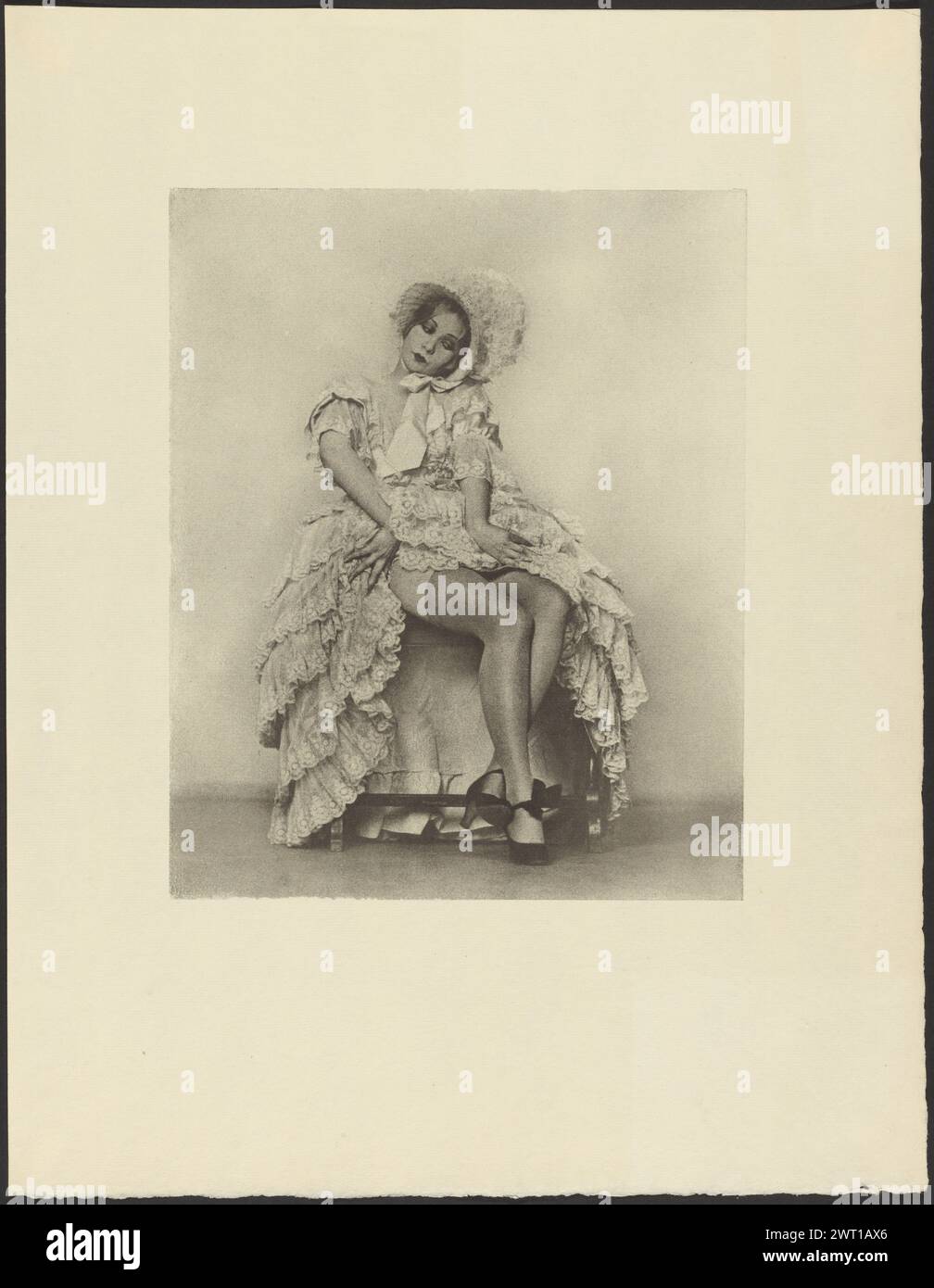 Seated Woman in a Ruffled Dress with Coquettish Facial Expression ...