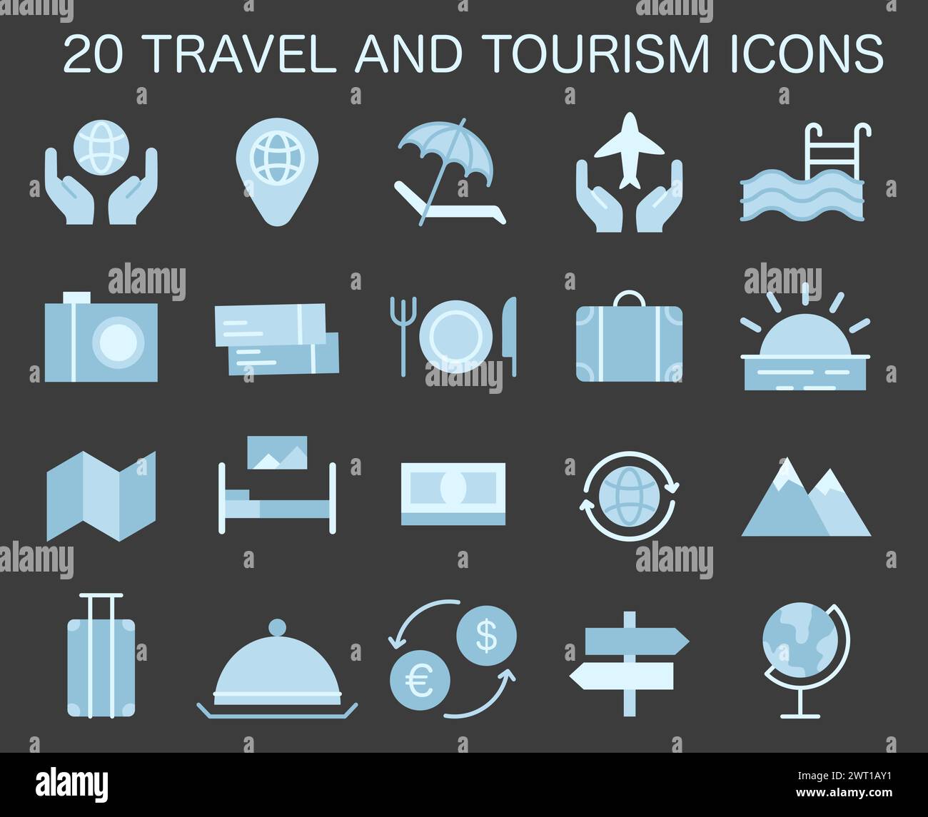Tourism icons set. Simple symbols for traveling the world seeing ...