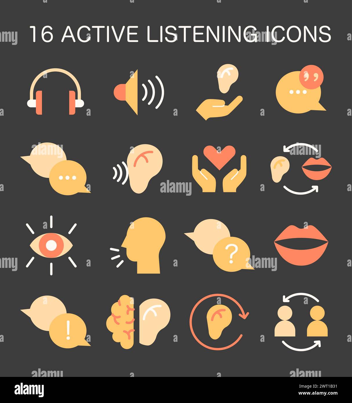 Active listening skill icons set. Symbol of attentiveness soft skill ...