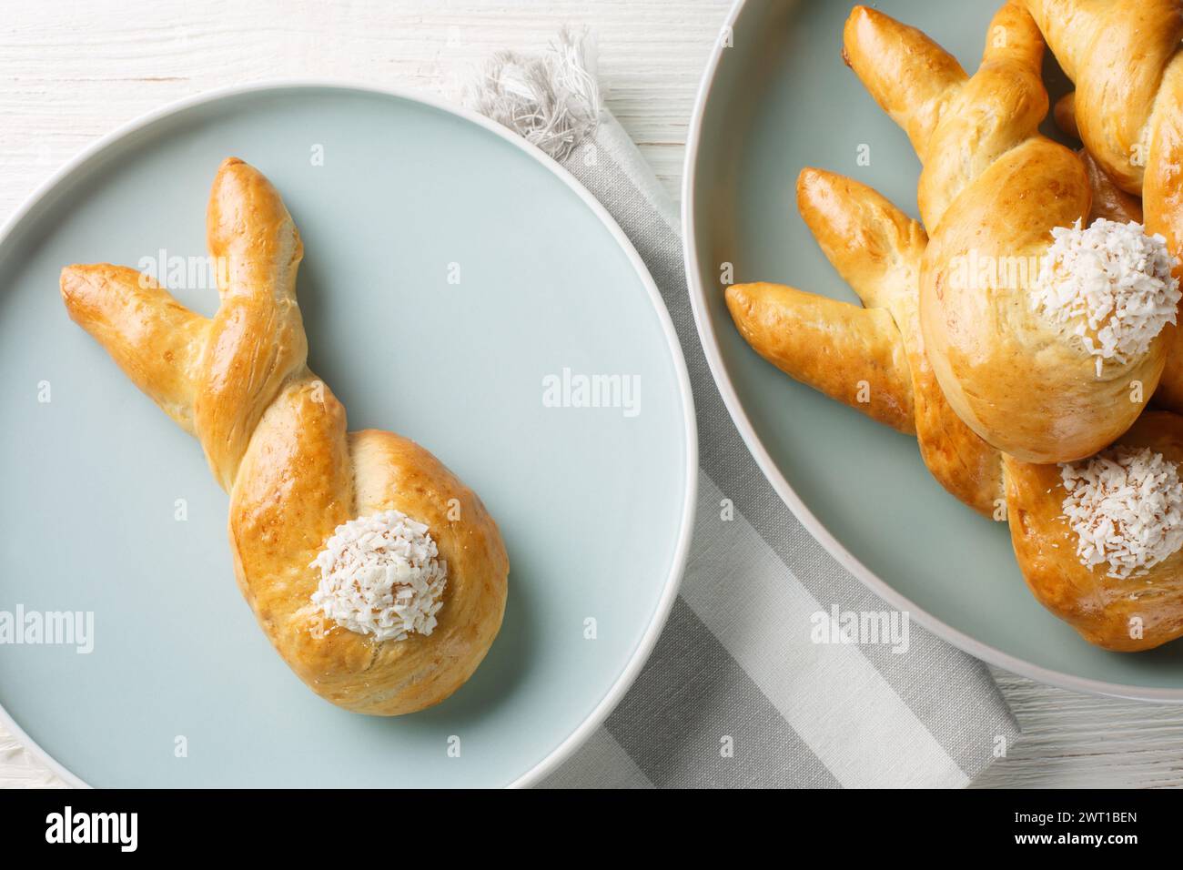 Bunny twist Buns are made with a sweet cinnamon bread dough closeup on ...