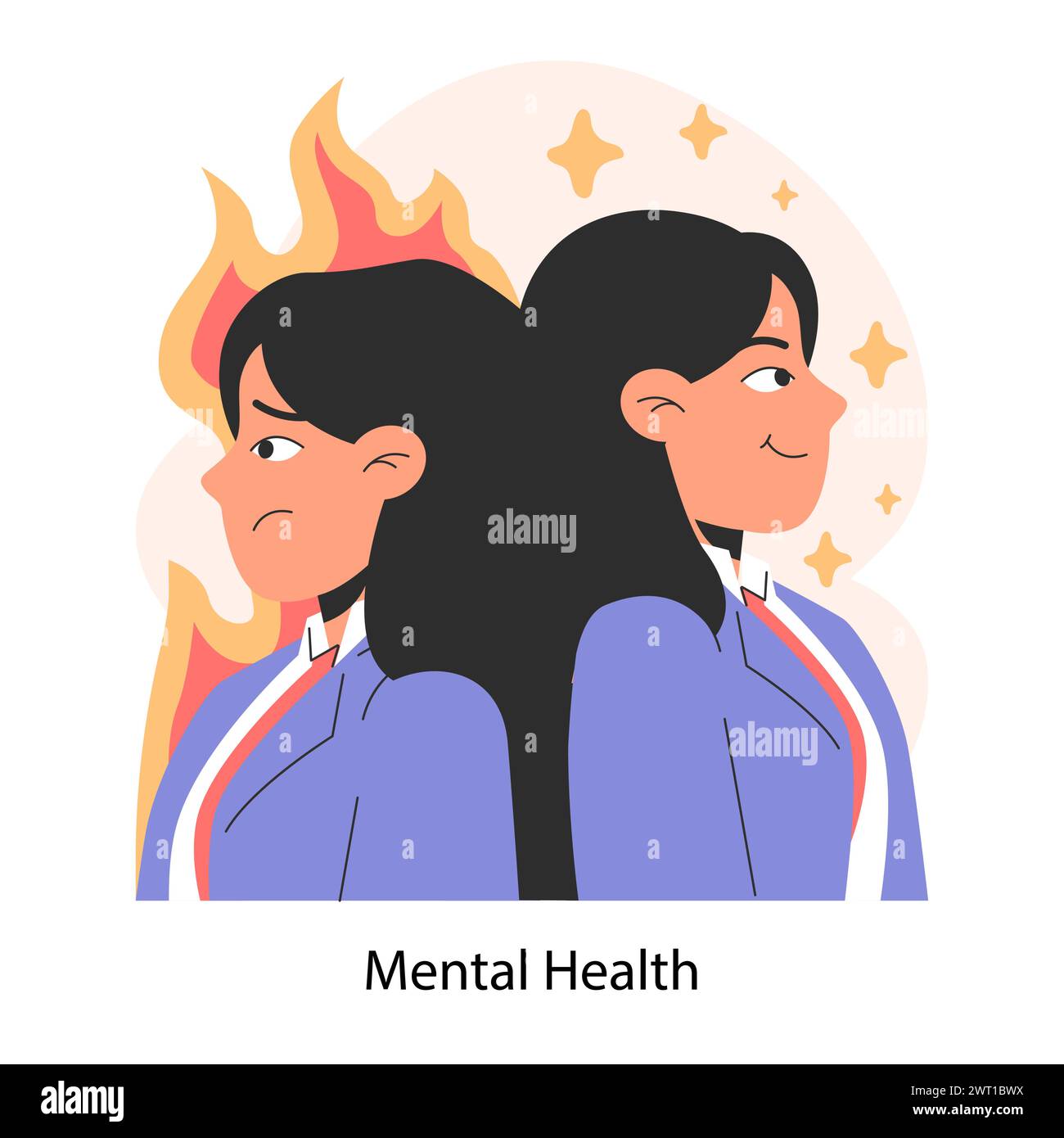 Professional burnout. Mental health. Young employee on fire at ...