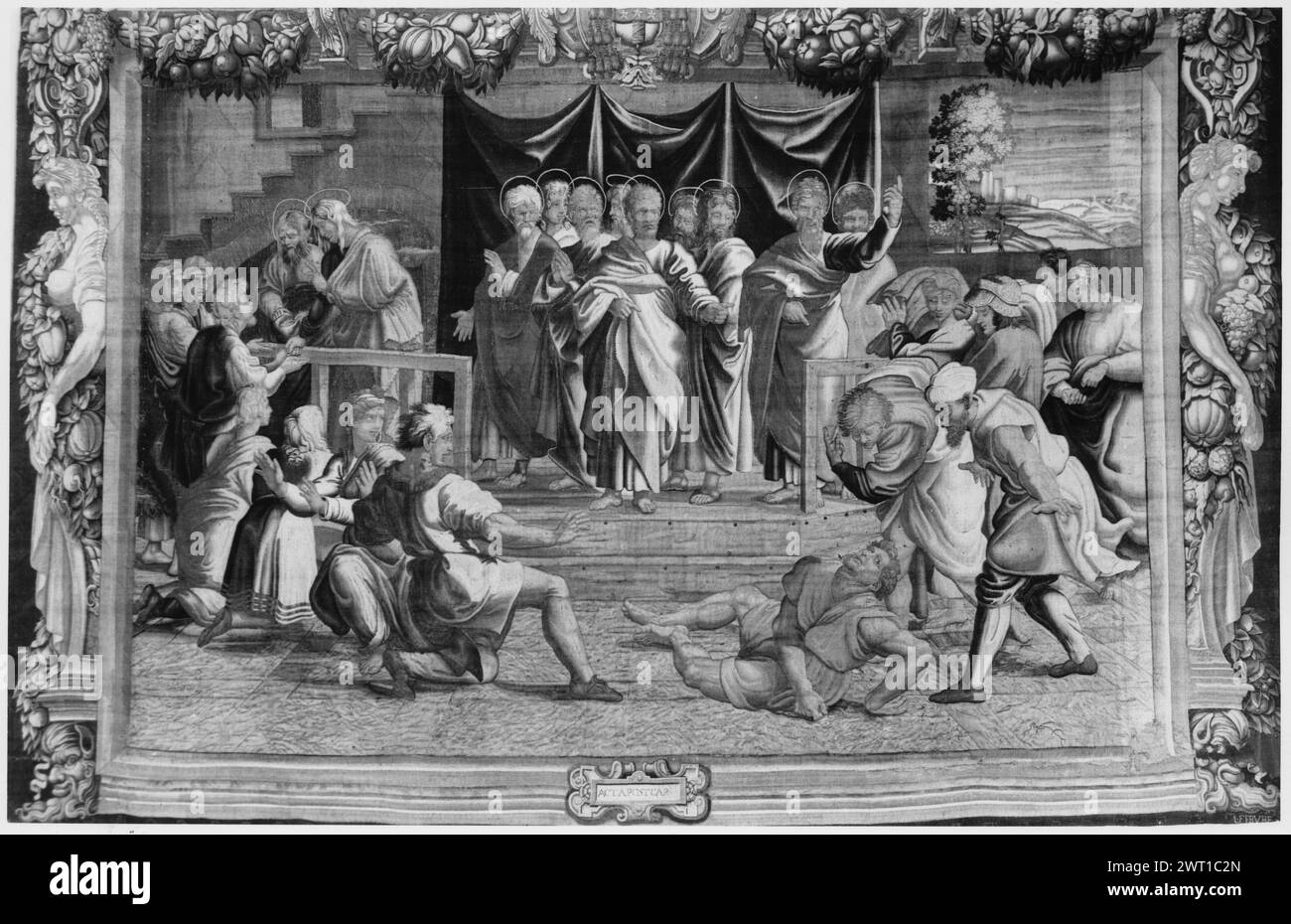 Ananias, rebuked by St. Peter, falls down and dies. Raphael (Italian ...