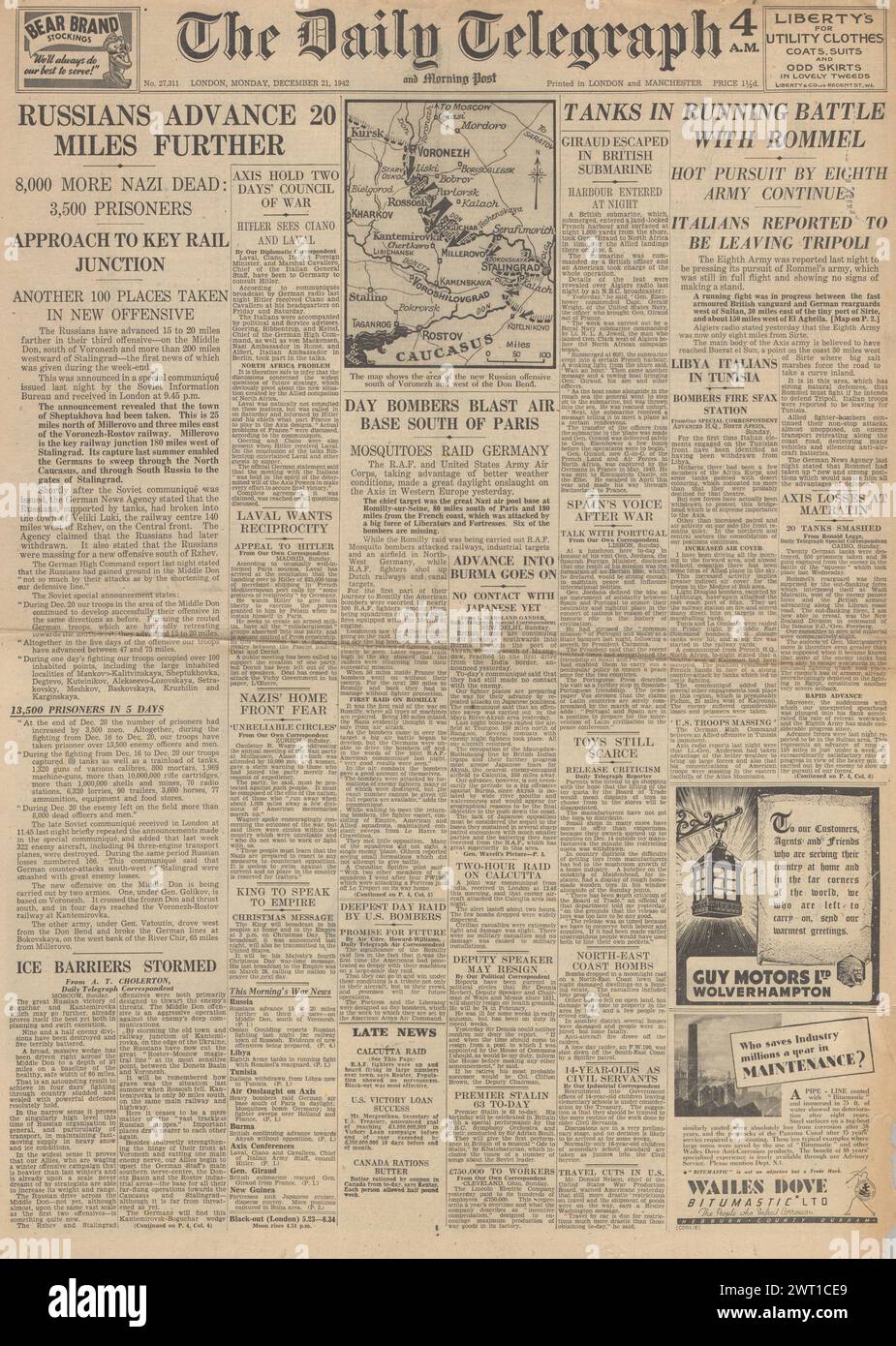 1942 The Daily Telegraph front page reporting Battle for North Africa ...