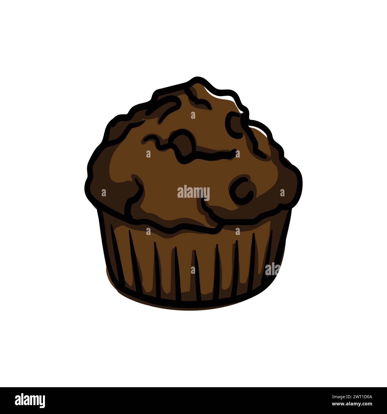 Vector hand drawn illustration of chocolate muffin. Isolated image on a ...