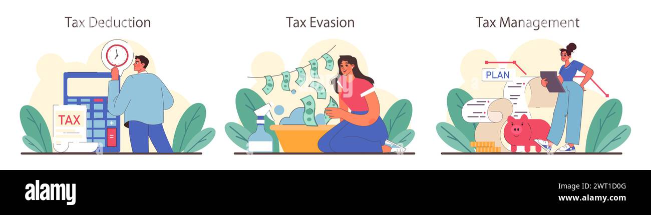 Tax optimization set. Financial efficiency, budgeting and economy idea ...
