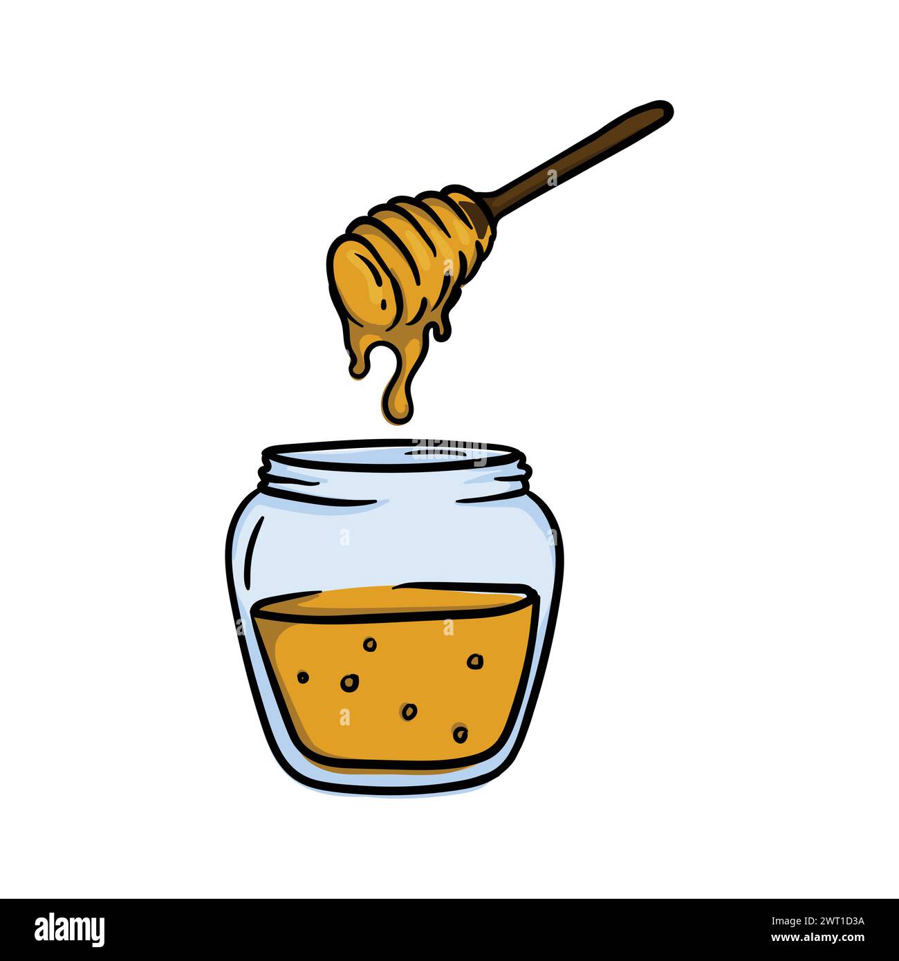 Jar of honey. Bright vector hand drawn illustration isolated on white ...