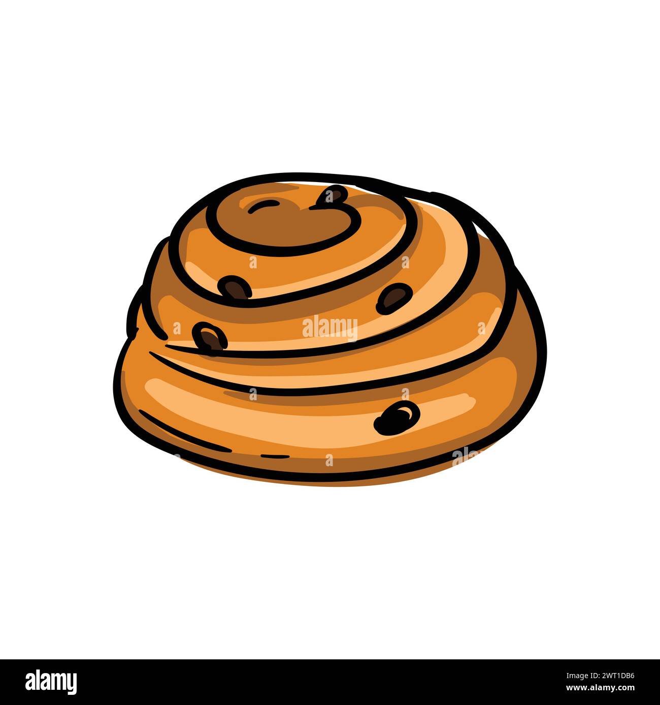 Bun with raisins. Bright vector hand drawn illustration isolated on ...