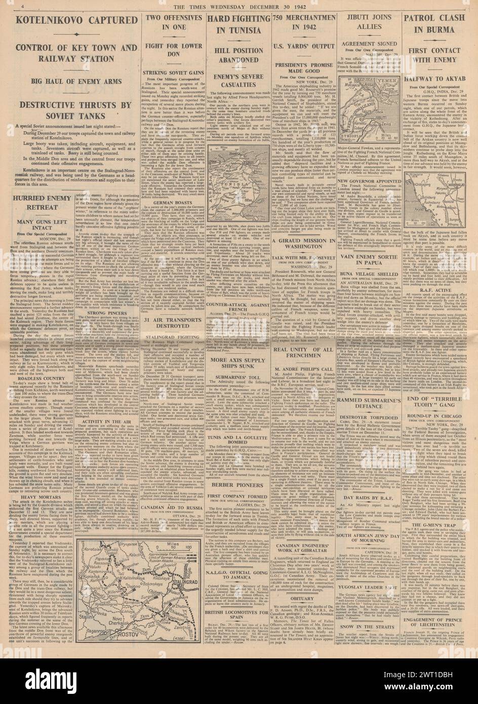 1942 The Times reporting Red Army capture Kotelnikovo, Battle for ...