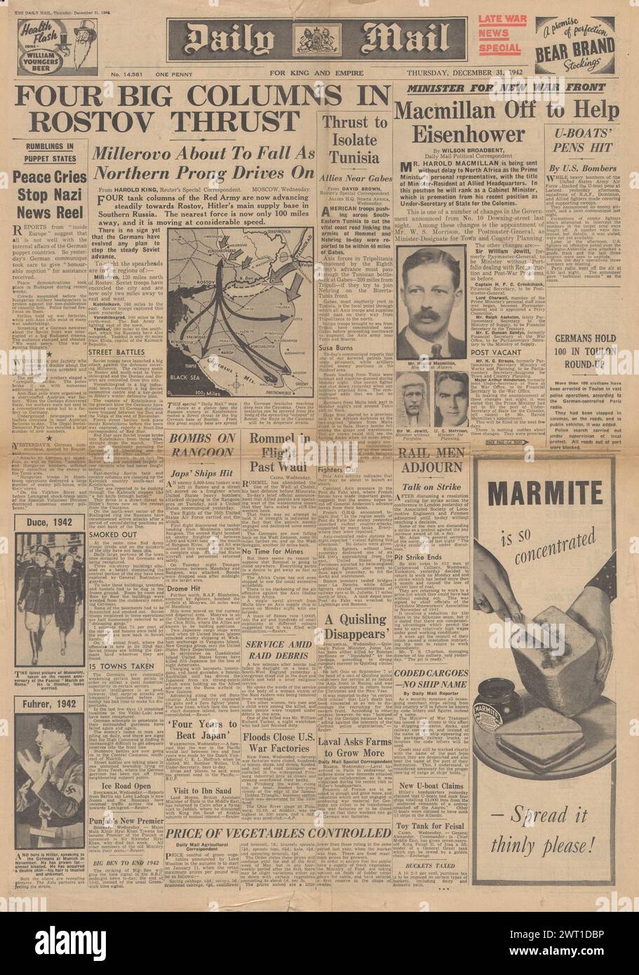 1942 Daily Mail front page reporting Red Army advance on Rostov, Battle ...