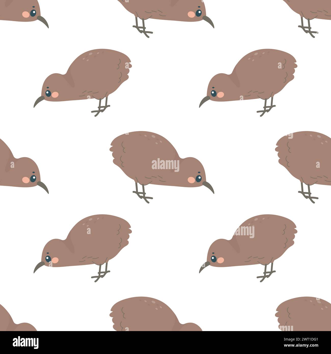Seamless pattern with kiwi bird, on white background, children's ...