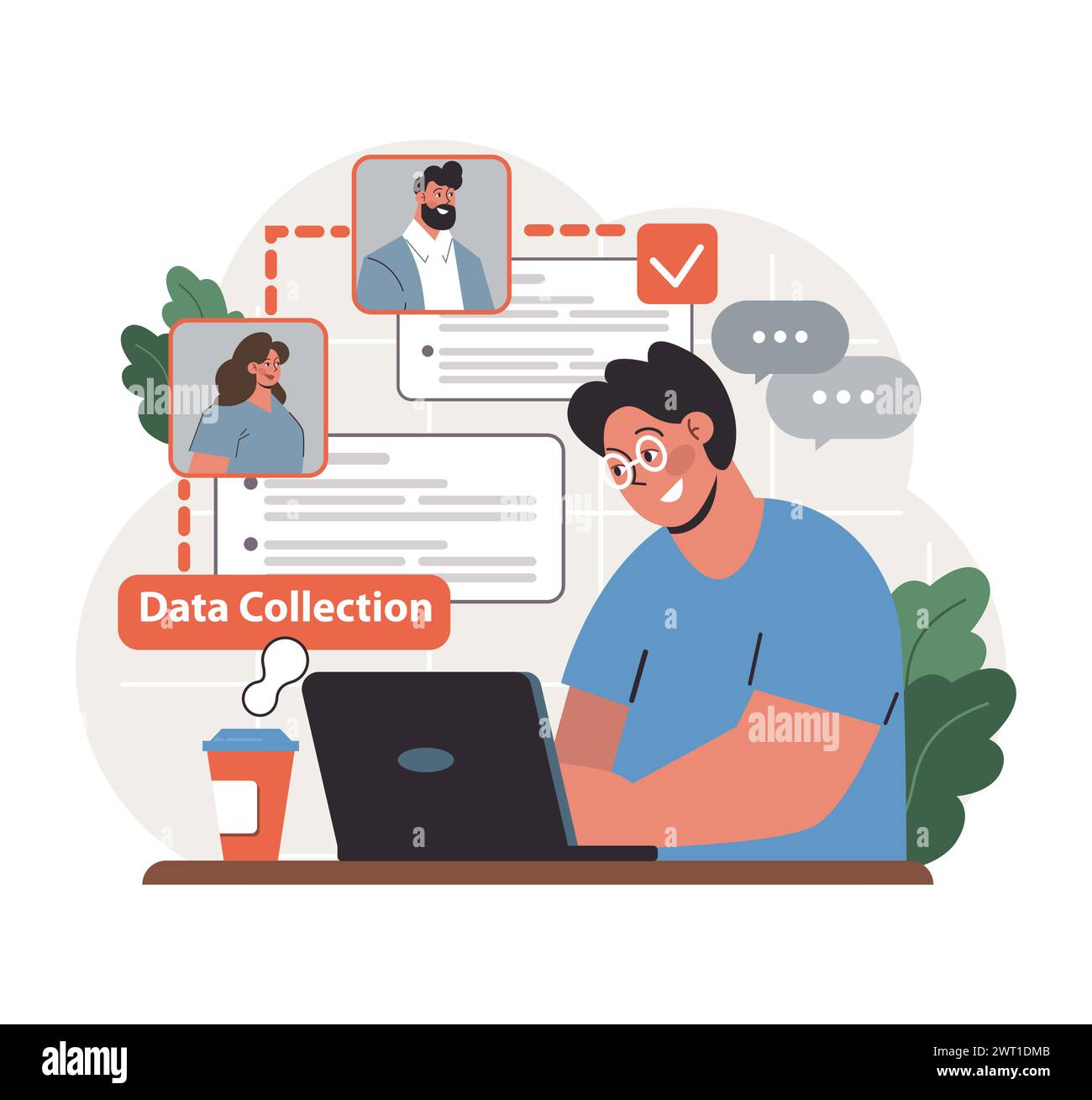 Public opinion poll data. Male character collecting an online survey ...