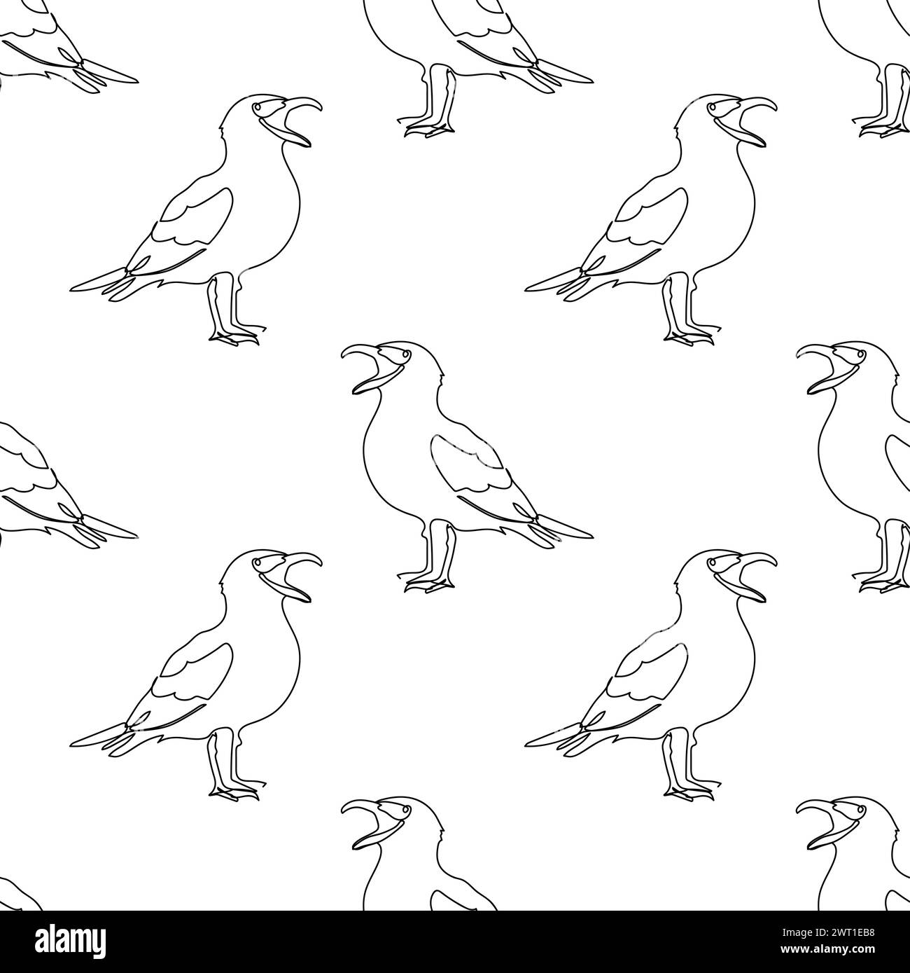 seamless pattern, lineart seagull, black line , for fabric, wrapping ...