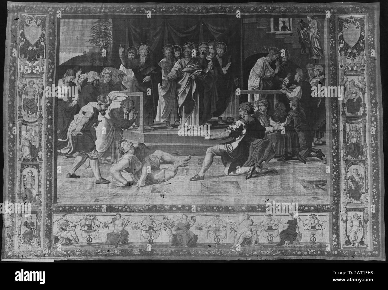 Ananias, rebuked by St. Peter, falls down and dies. Raphael (Italian ...