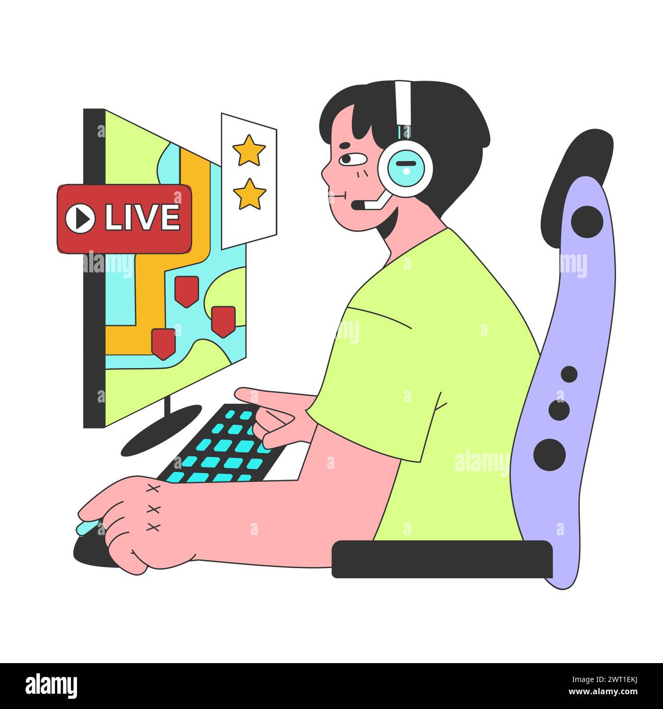 E-sports player. Character playing video games, streaming a playing ...