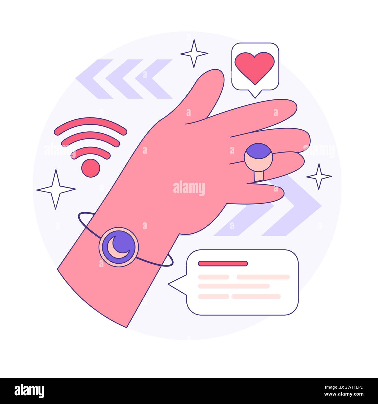 Wearable technology. Smart device. Character using electronic device to ...